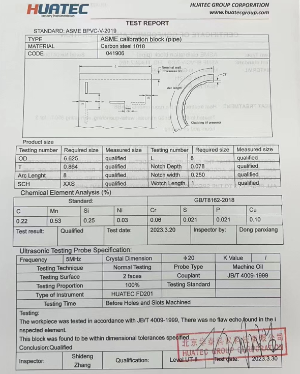 Ndt Equipment Pipe Ultrasonic Calibration Block สำหรับ Asme Angle Beam